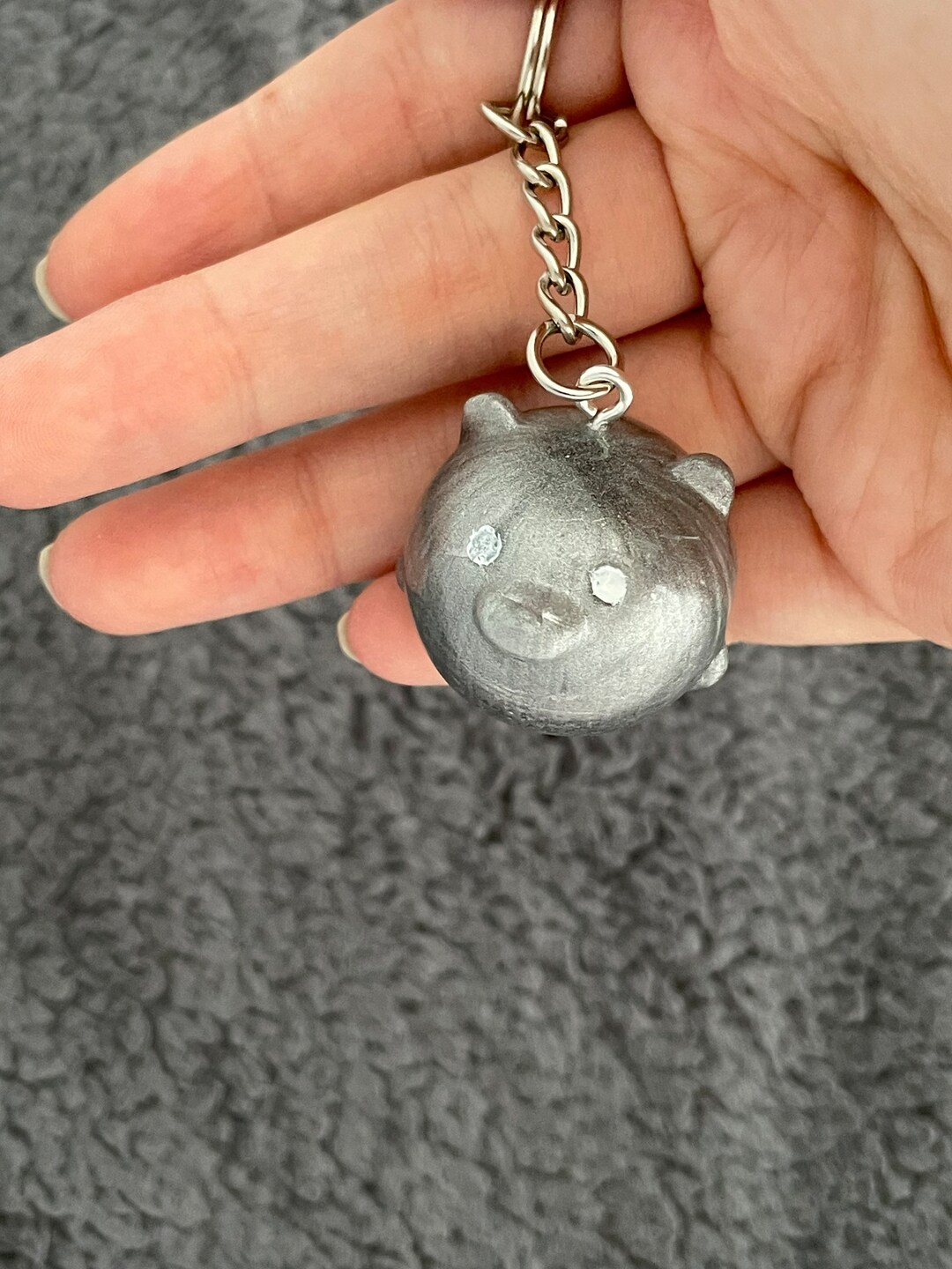 Teddy Bear Handmade Epoxy Resin Keyring, Round, Shiny, Grey - Etsy