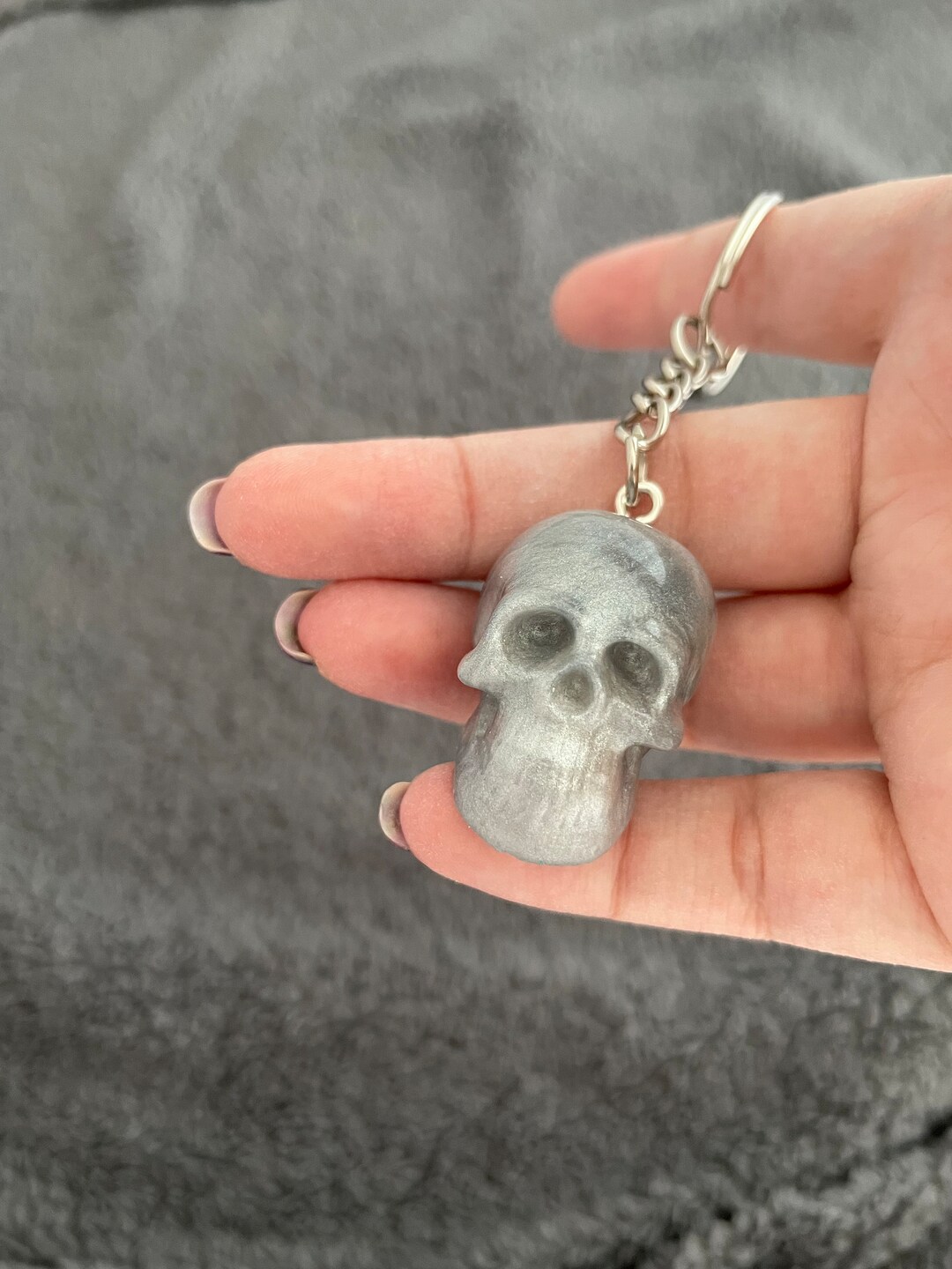 Skull Handmade Epoxy Resin Keyring, 3D, Grey - Etsy