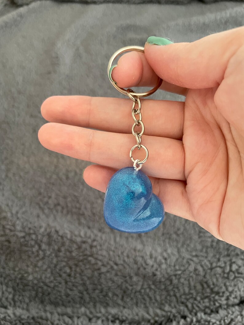 Heart Handmade Epoxy Resin Keyring, Medium, Blue Shimmer - Etsy