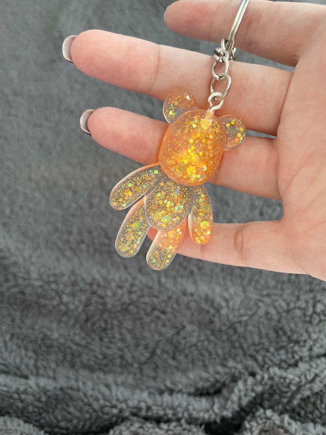 Teddy Bear Handmade Epoxy Resin Keyring, Medium, Standing, Translucent ...