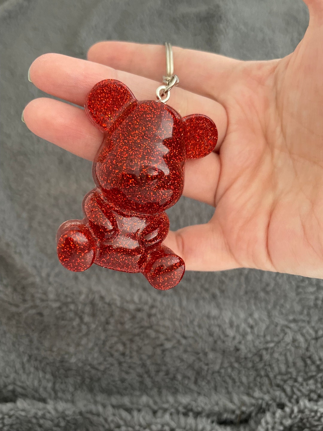 Teddy Bear Handmade Epoxy Resin Keyring, Large, Sitting, Red Fine ...