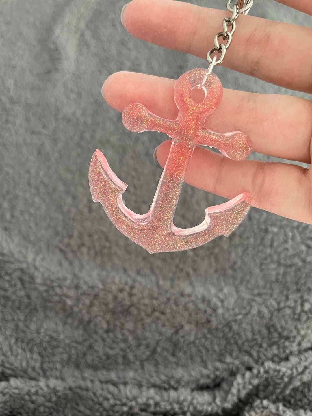 Peach Sparkly Handmade Epoxy Resin Anchor Keyring - Etsy