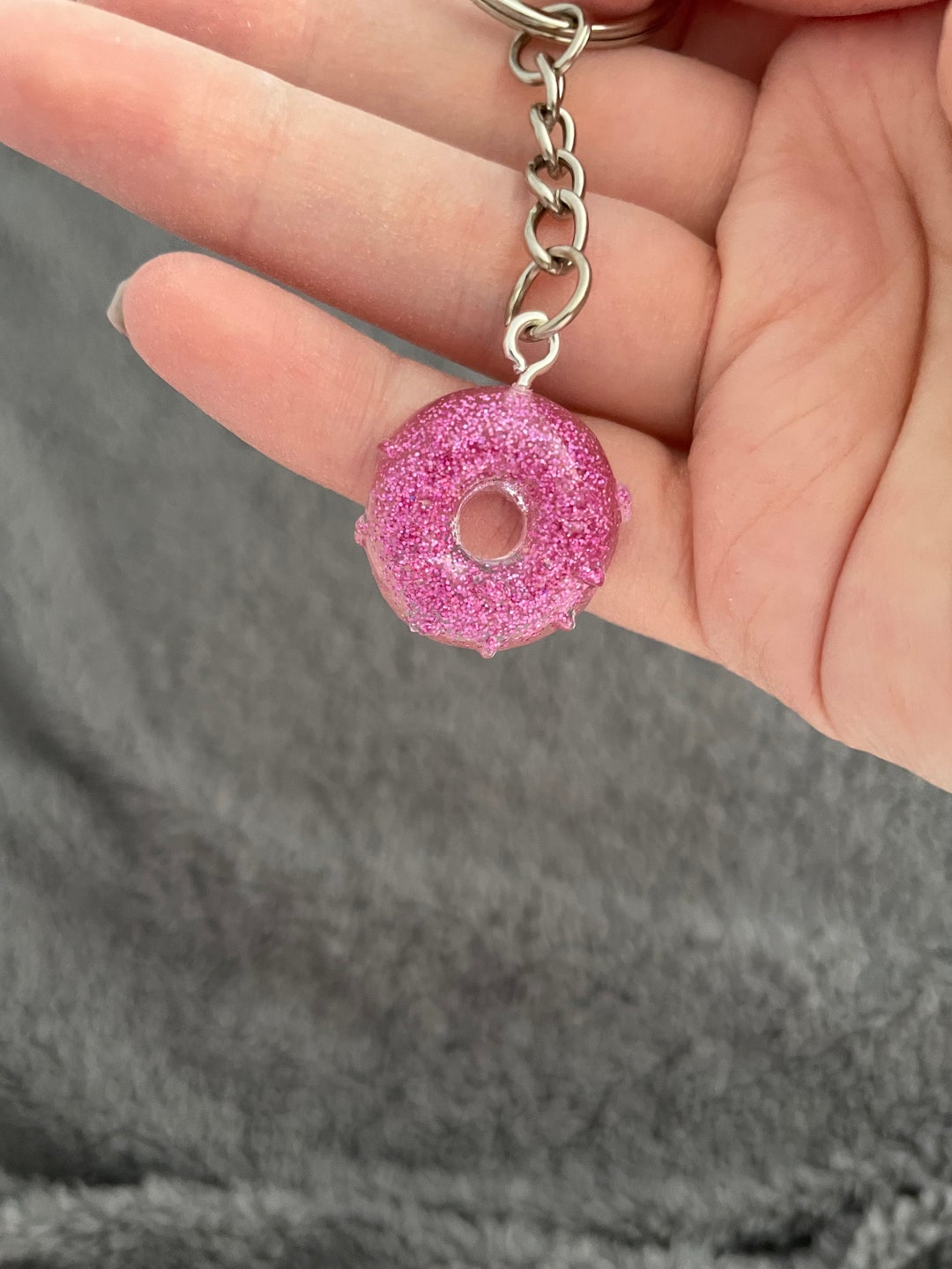 Donut Resin Keyring, Small, Pink Glitter - Etsy
