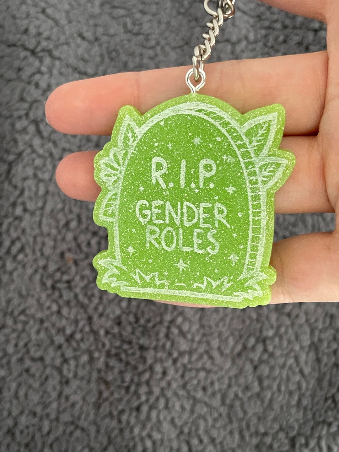 RIP Gender Roles Handmade Epoxy Resin Keyring, Green and White - Etsy