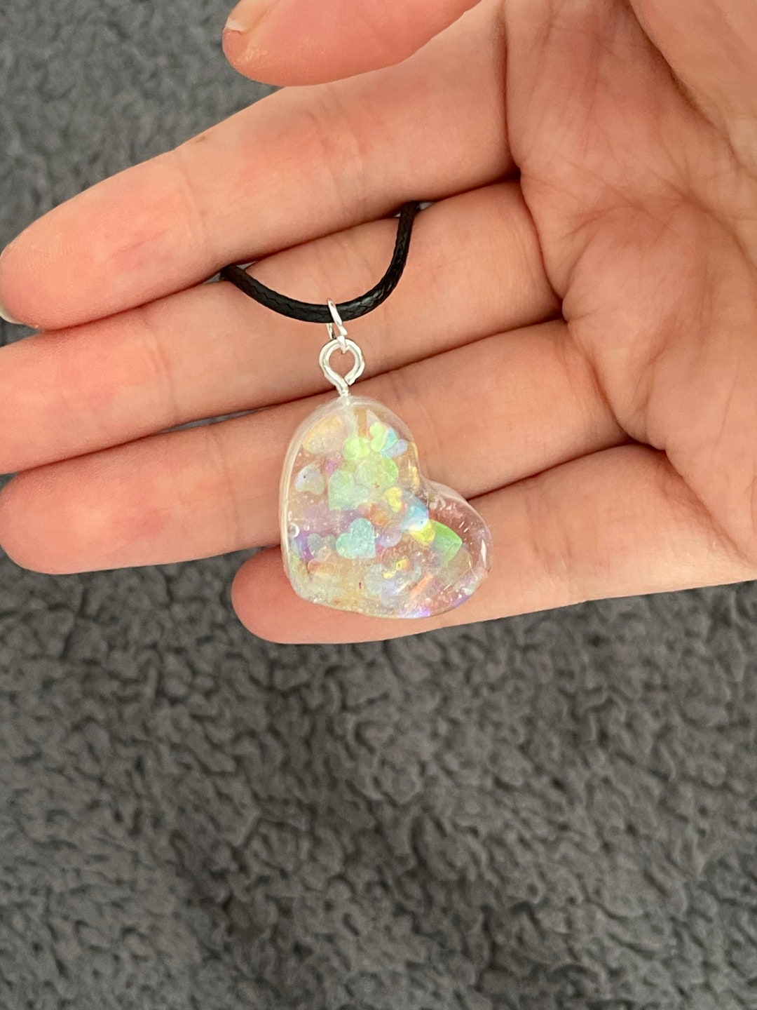 Heart Handmade Epoxy Resin Necklace, Small, Holographic Hearts - Etsy