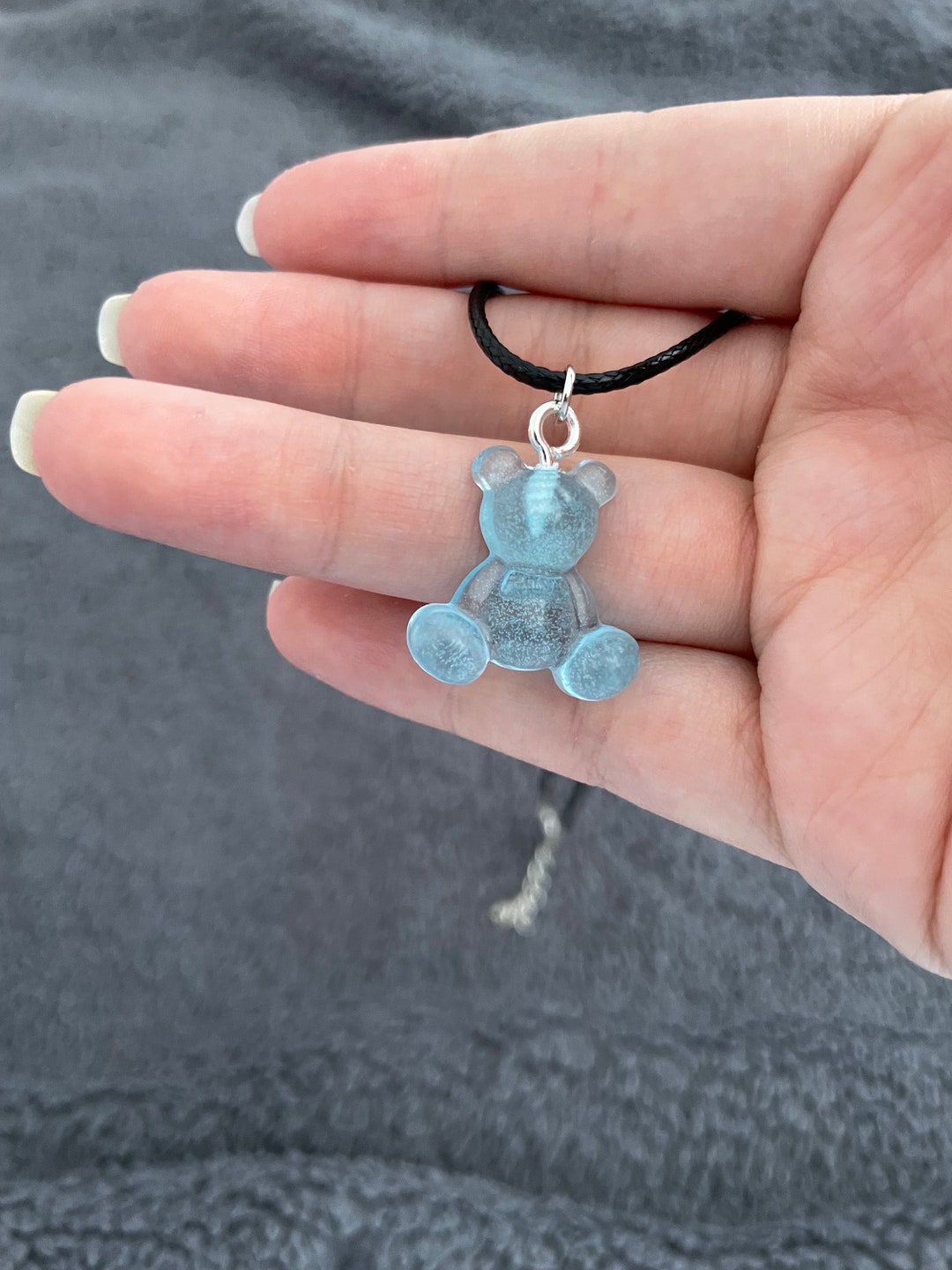 Teddy Bear Handmade Epoxy Resin Necklace, Translucent Blue - Etsy