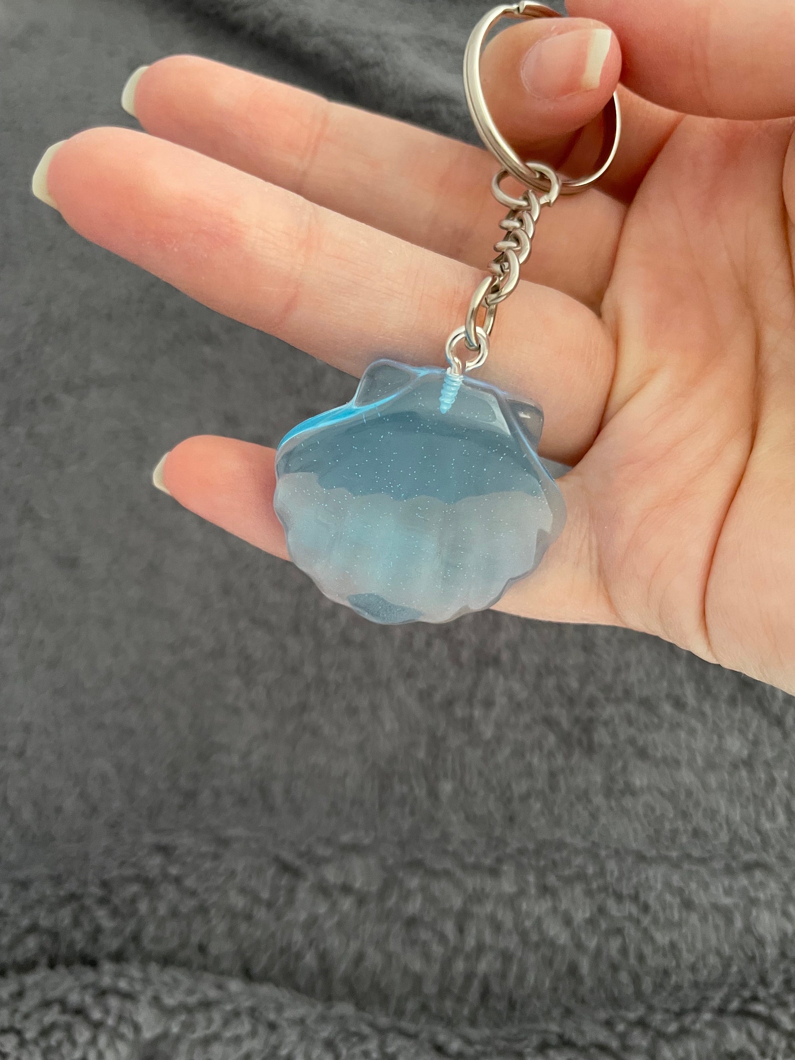 Shell Handmade Epoxy Resin Keyring, Medium, Translucent Blue - Etsy