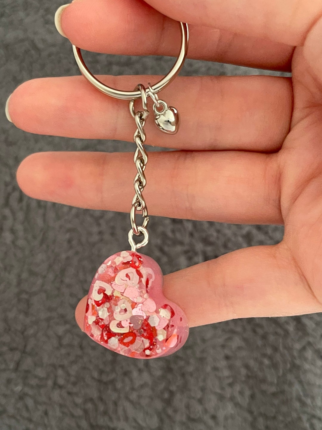 Heart Handmade Epoxy Resin Keyring, Small, Valentines Themed Glitter - Etsy