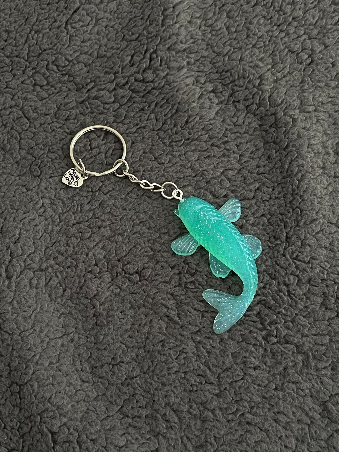 Koi Fish Handmade Epoxy Resin Keyring, Large, Light Blue and Silver ...