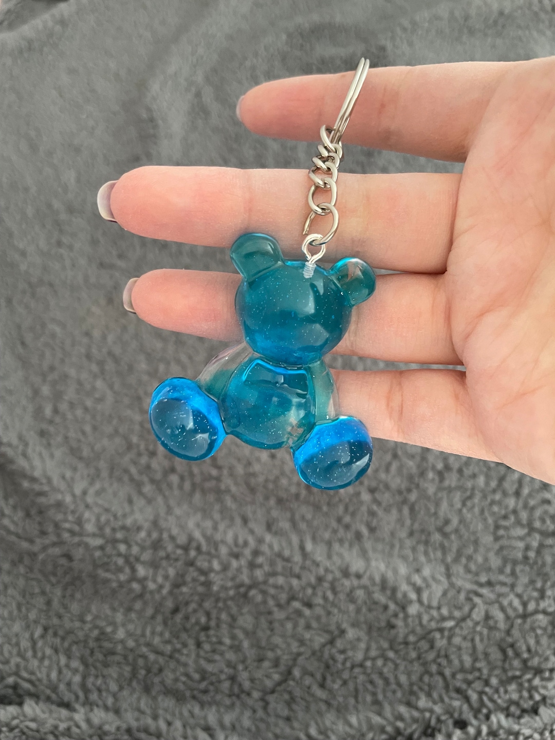 Teddy Bear Handmade Epoxy Resin Keyring, Medium, Sitting, Translucent ...
