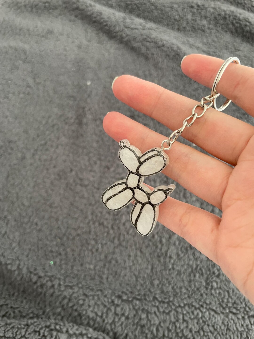 White Shimmery Handmade Epoxy Resin Balloon Dog Keyring (imperfect) - Etsy