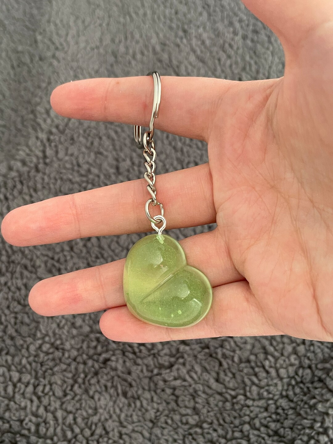 Heart Handmade Epoxy Resin Keyring, Medium, Translucent Green Shimmer ...