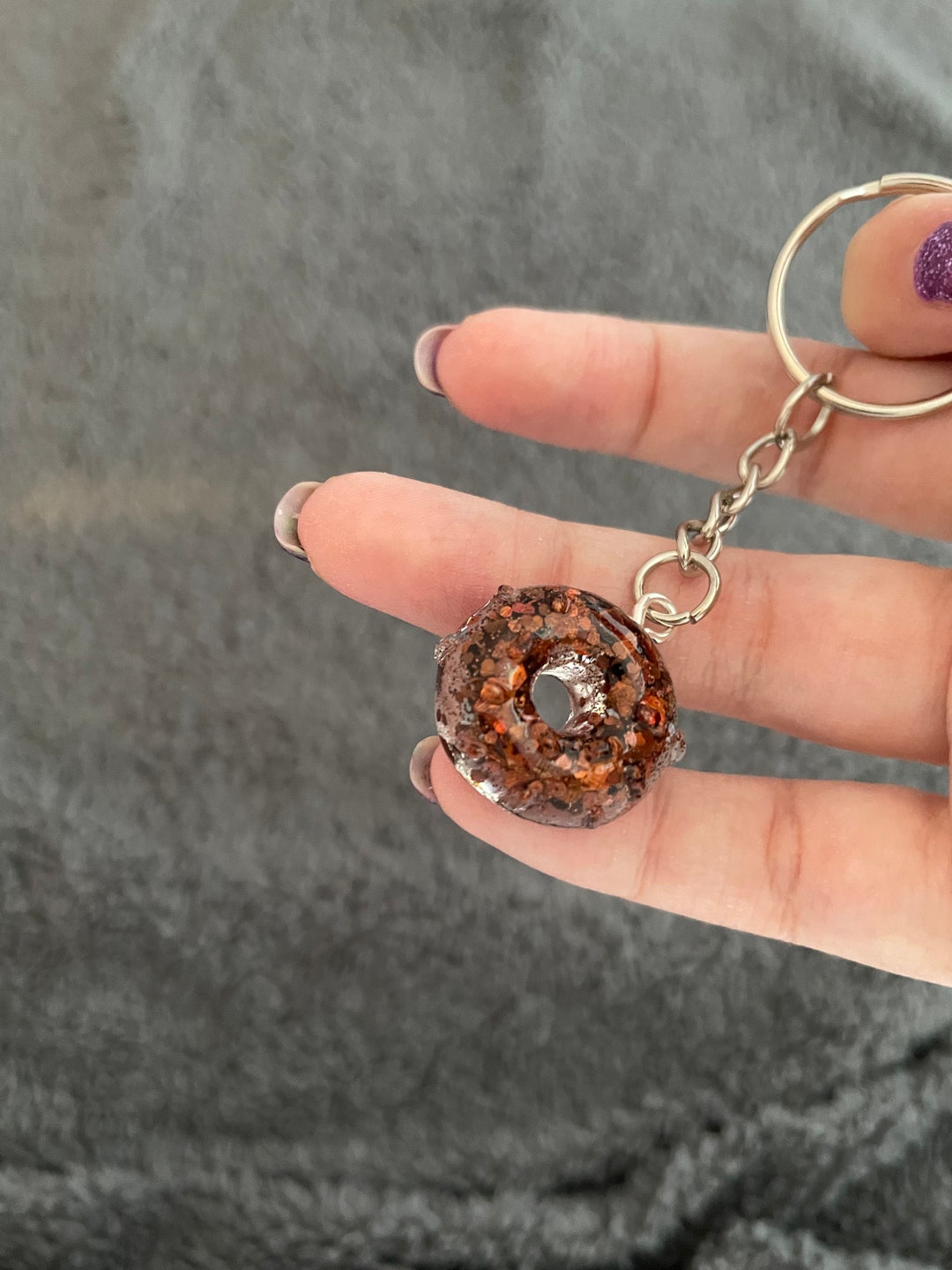 Donut Handmade Epoxy Resin Keyring, Small, Brown Chunky Glitter - Etsy