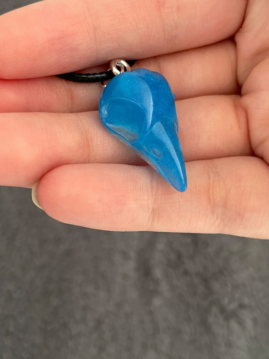 Crow Skull Handmade Epoxy Resin Necklace, Blue Shimmer - Etsy