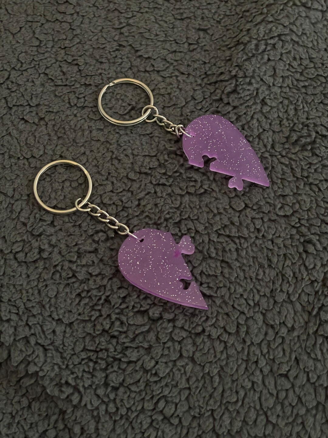 Couples Interlocking Hearts Handmade Epoxy Resin Keyring Pair, Glow in ...