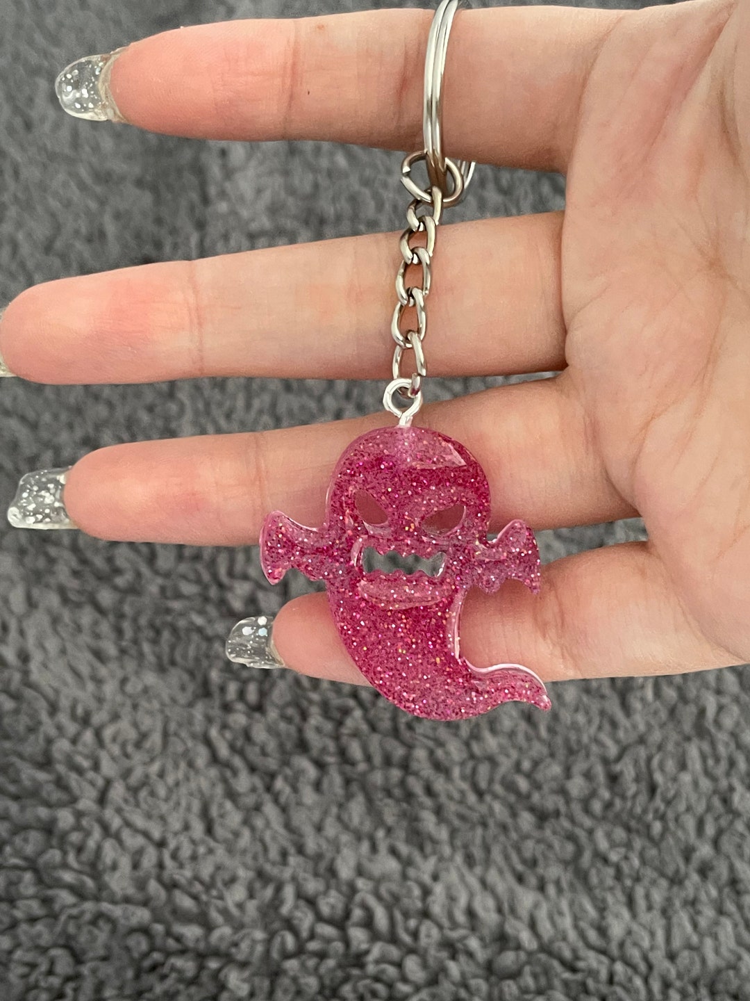 Ghost Handmade Epoxy Resin Keyring, Medium, Dark Pink Fine Glitter - Etsy