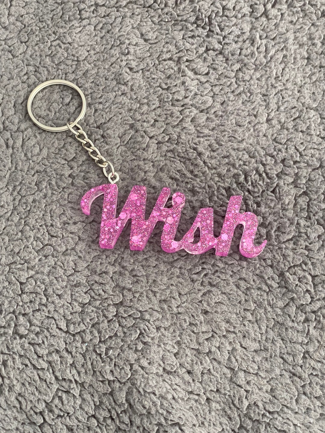Word Handmade Epoxy Resin Keyring, Wish, Pink Purple Chunky Glitter - Etsy