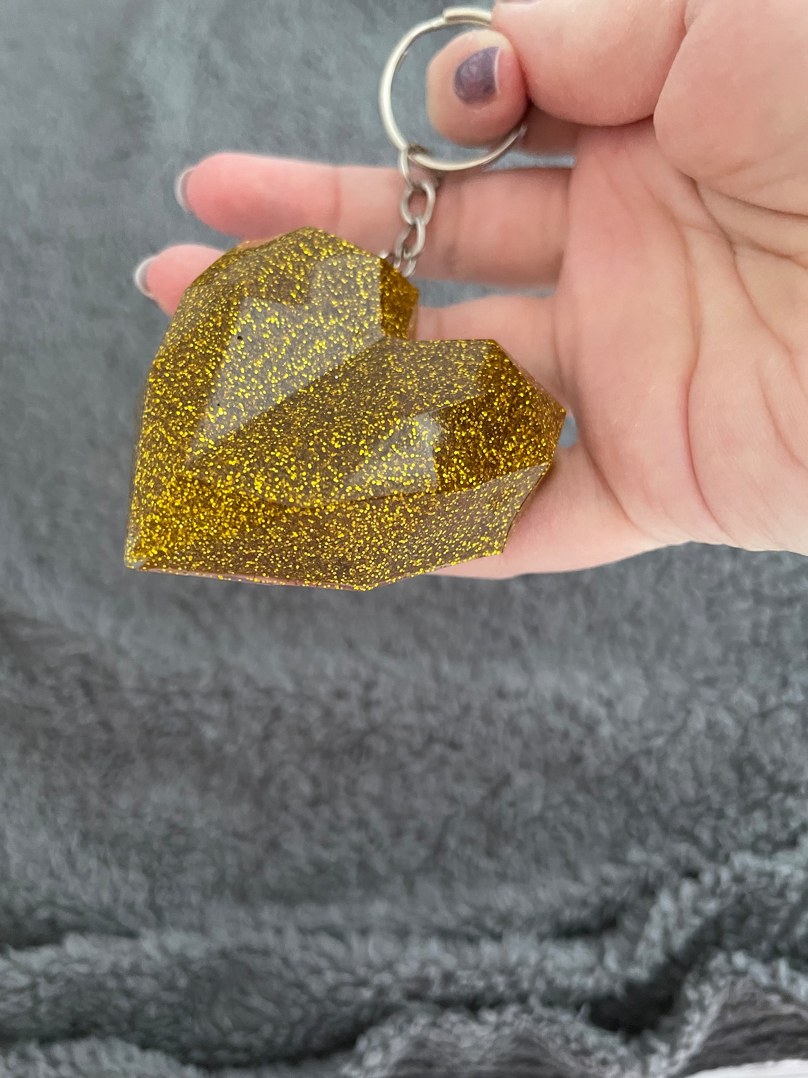 Heart Handmade Epoxy Resin Keyring, Large, Chunky, Gold Fine Glitter - Etsy