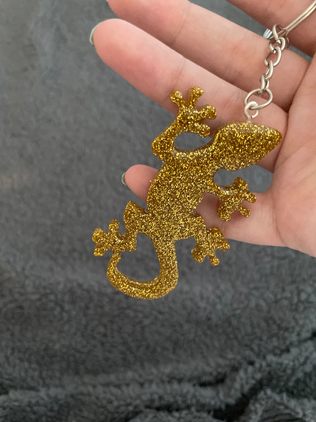 Lizard Handmade Epoxy Resin Keyring, Medium, Gold Fine Glitter - Etsy