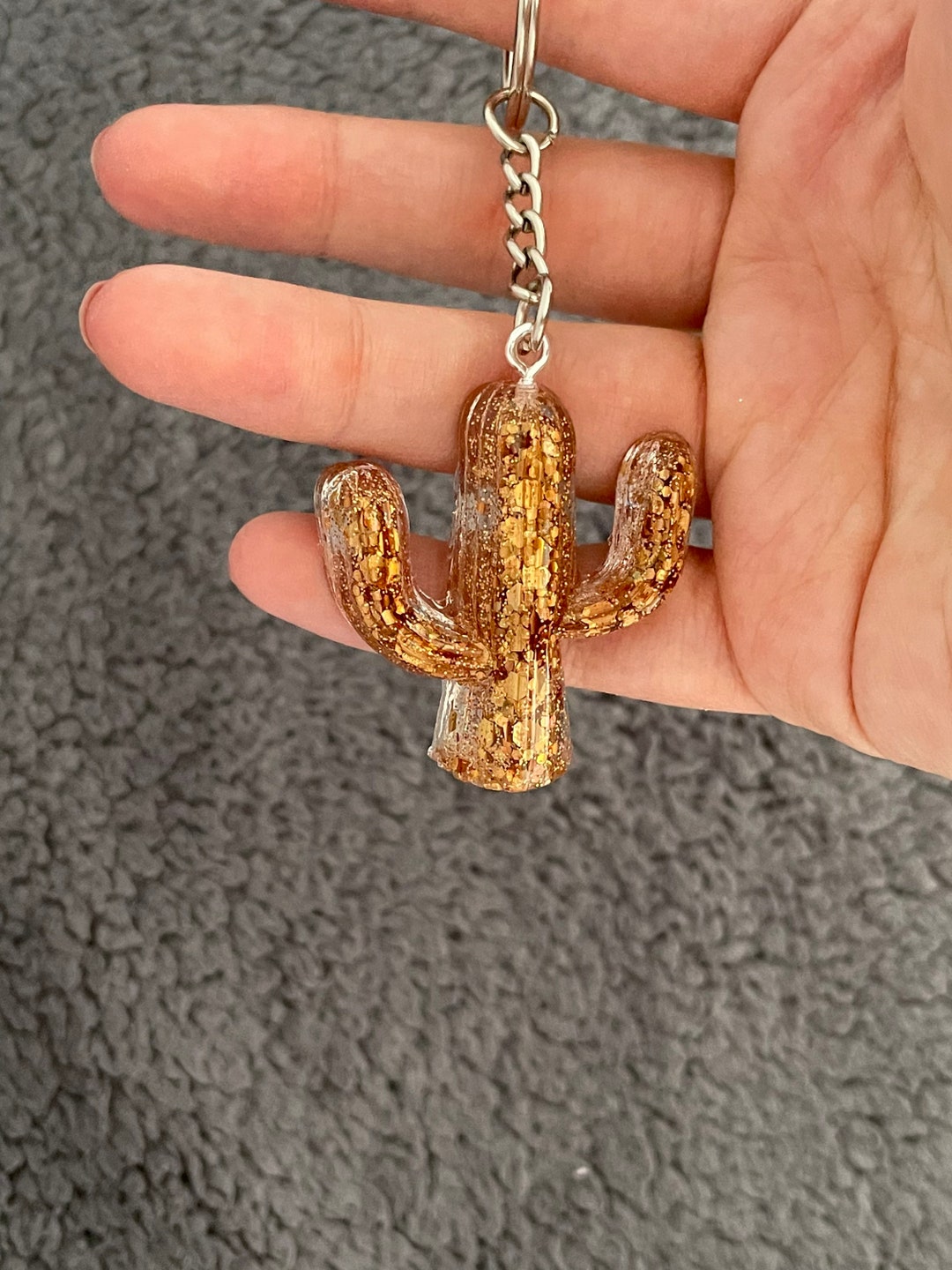 Cactus Handmade Epoxy Resin Keyring, Gold Chunky Glitter - Etsy