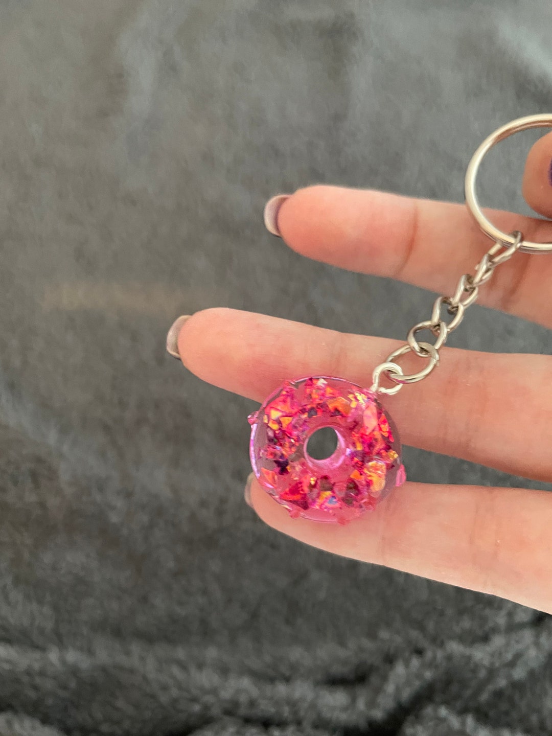 Donut Handmade Epoxy Resin Keyring, Small, Pink Glitter Flakes - Etsy