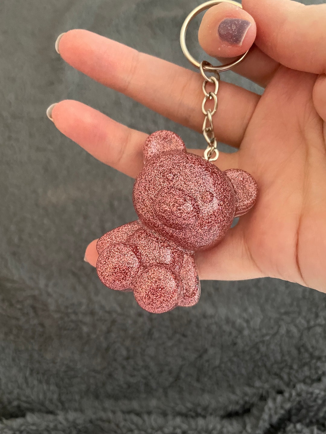 Teddy Bear Handmade Epoxy Resin Keyring, Cartoon, Pink Fine Glitter - Etsy