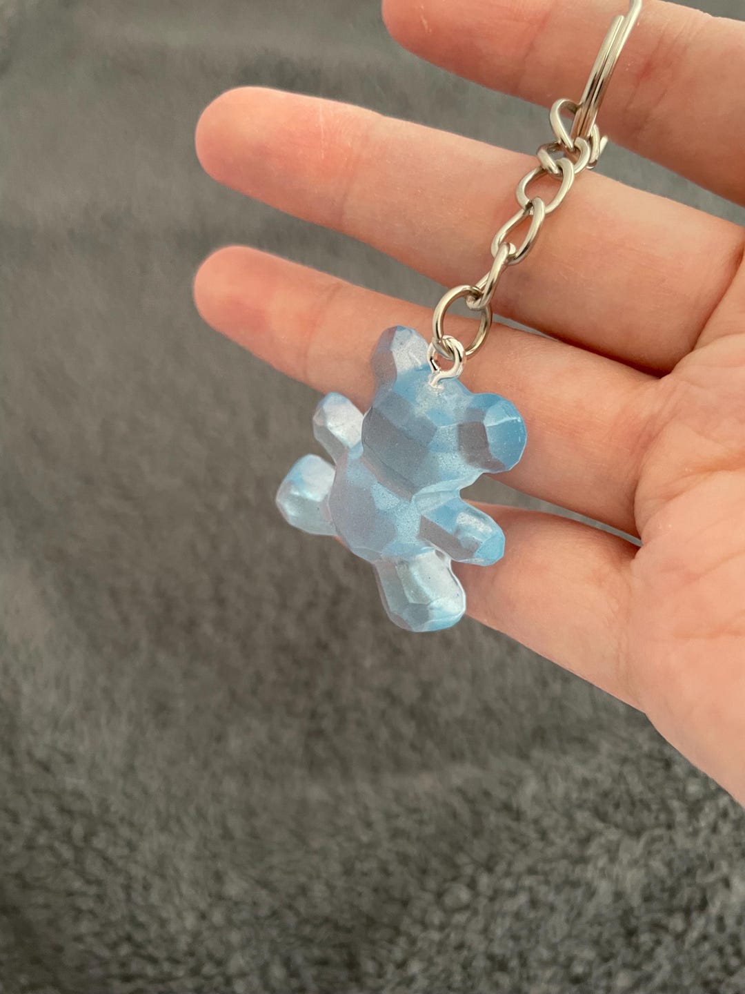 Teddy Bear Handmade Epoxy Resin Keyring, Geometric, IMPERFECT, Glow in ...