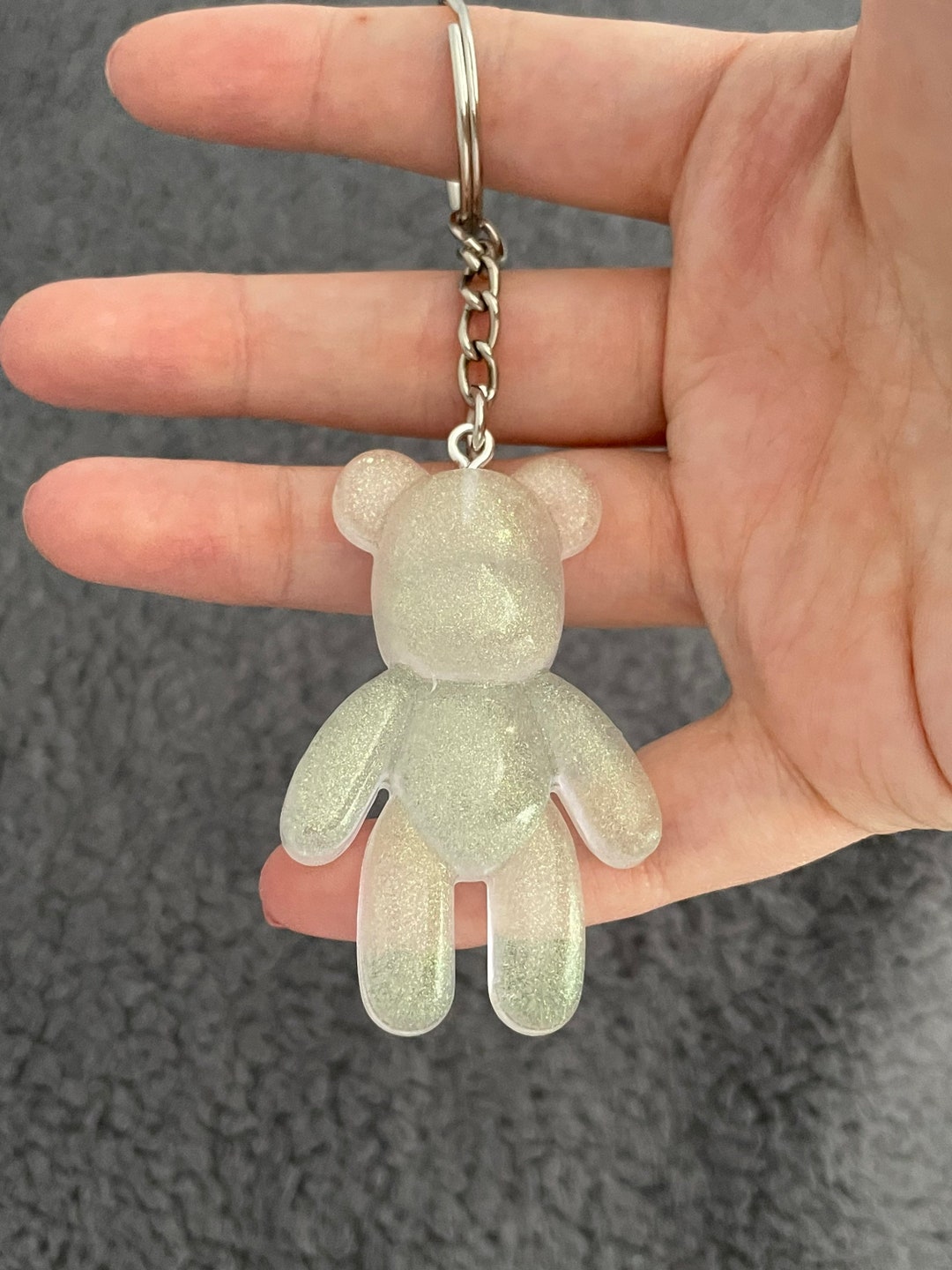 Teddy Bear Handmade Epoxy Resin Keyring, Medium, Standing, White ...