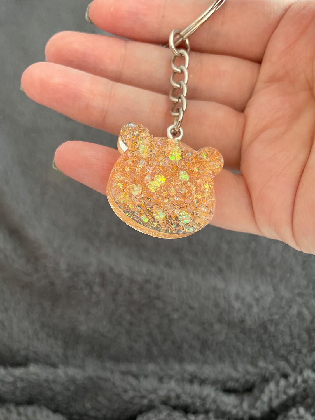 Teddy Bear Face Handmade Epoxy Resin Keyring, Textured, Translucent ...