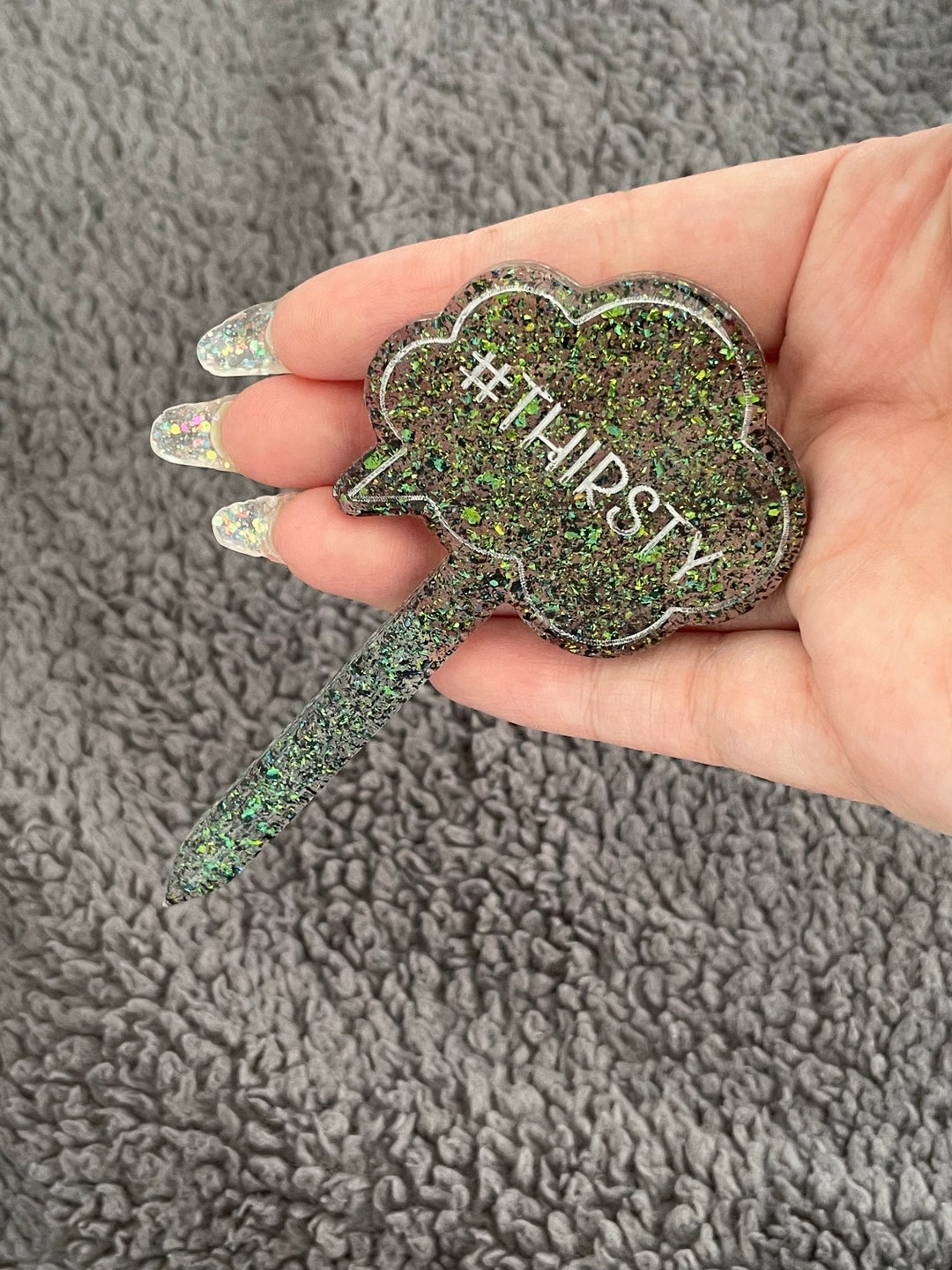 Handmade Epoxy Resin Plant Stake, Green and Purple Glitter Flakes - Etsy