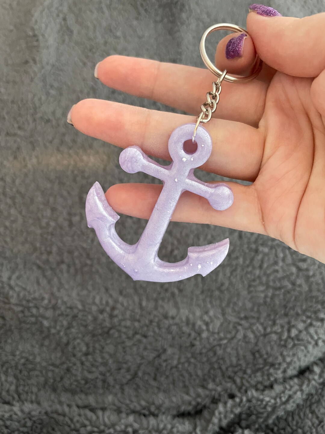 Anchor Handmade Epoxy Resin Keyring, Large, Light Purple Shimmer - Etsy