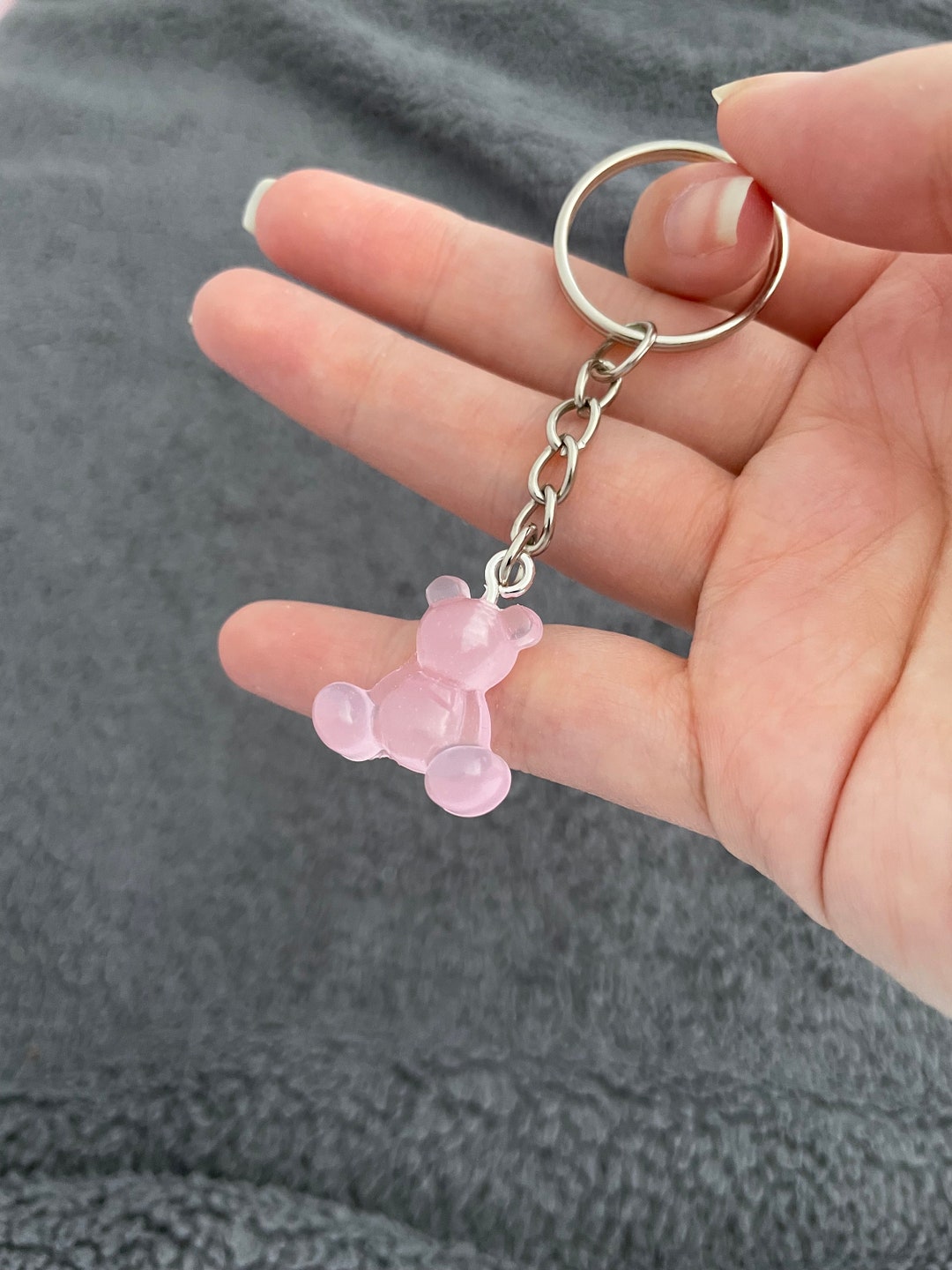 Teddy Bear Handmade Epoxy Resin Keyring, Small, Light Pink - Etsy