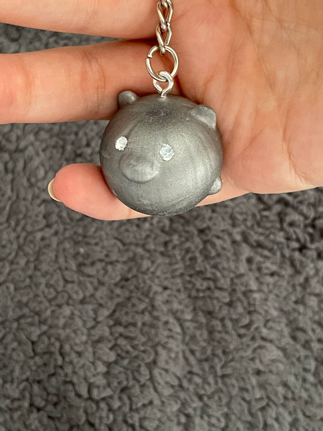 Teddy Bear Handmade Epoxy Resin Keyring, Round, Matte, Grey - Etsy