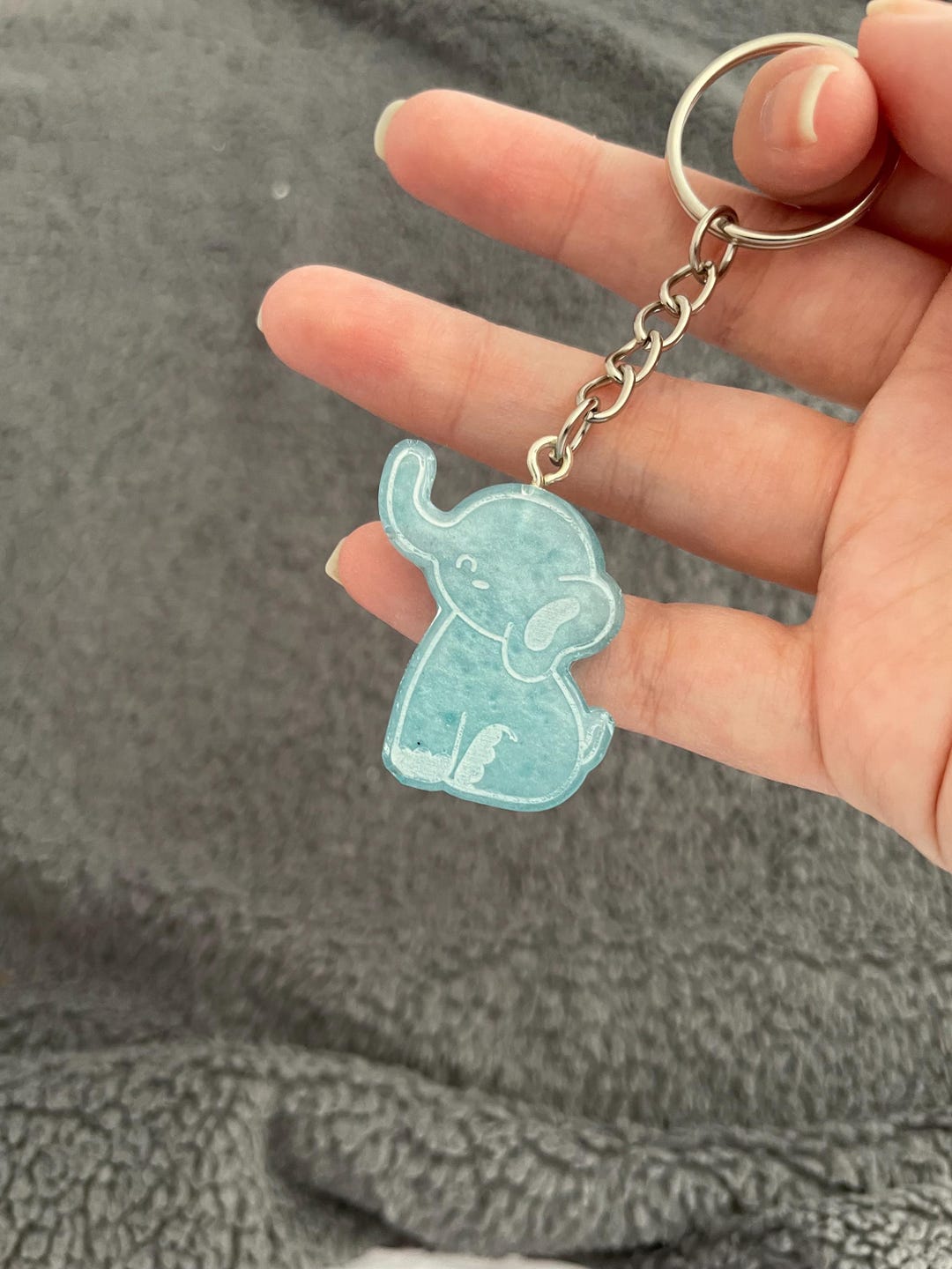 Elephant Handmade Epoxy Resin Keyring, Medium, IMPERFECT, Light Blue ...