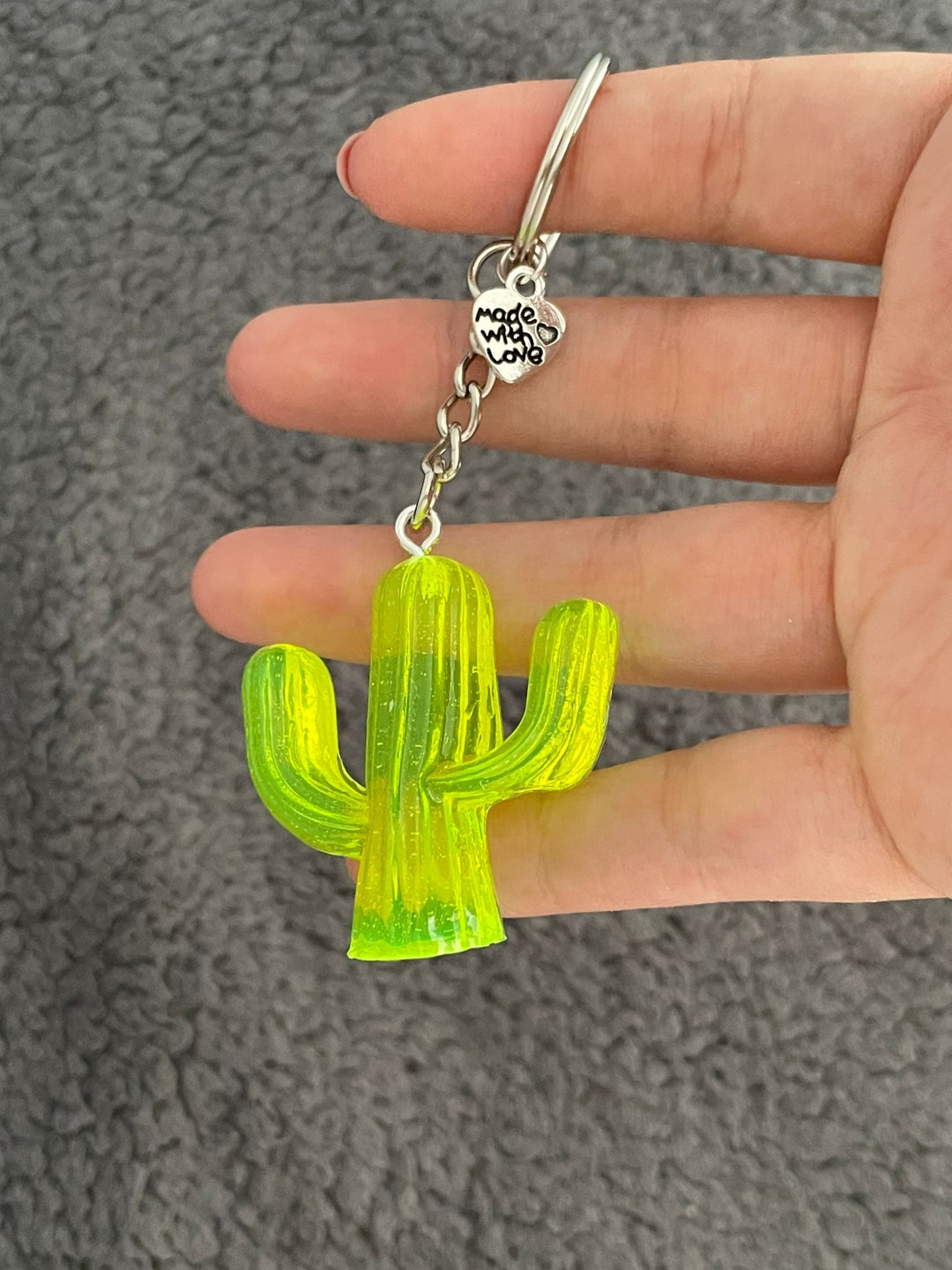Cactus Handmade Epoxy Resin Keyring, Translucent Bright Yellow - Etsy