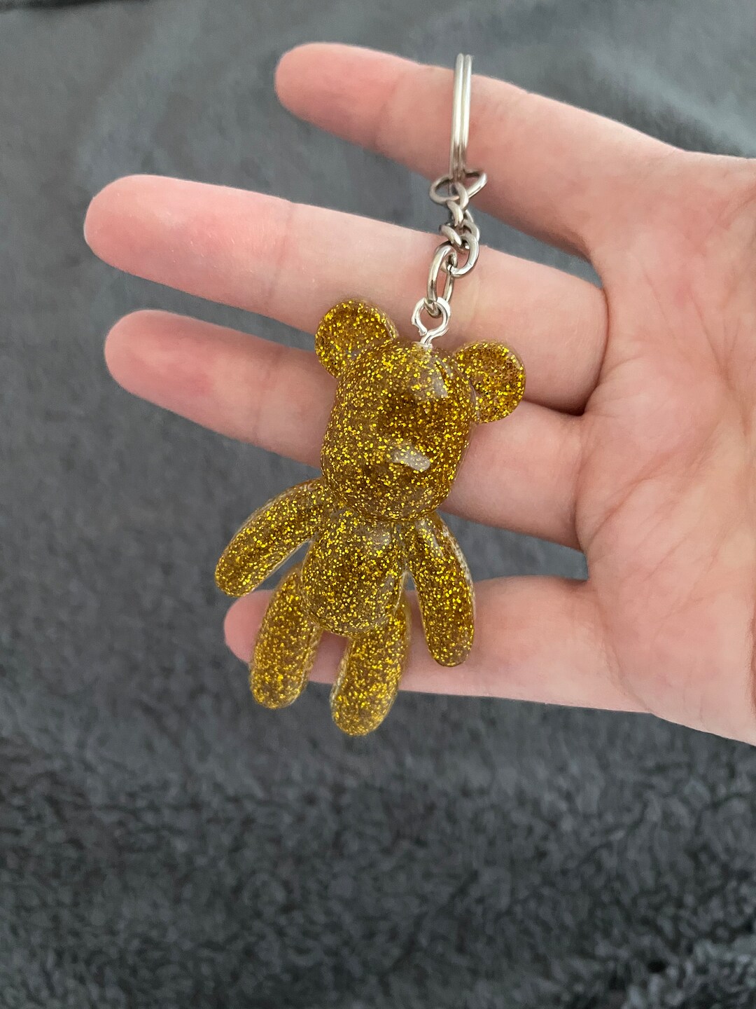 Teddy Bear Handmade Epoxy Resin Keyring, Medium, Standing, Gold Fine ...