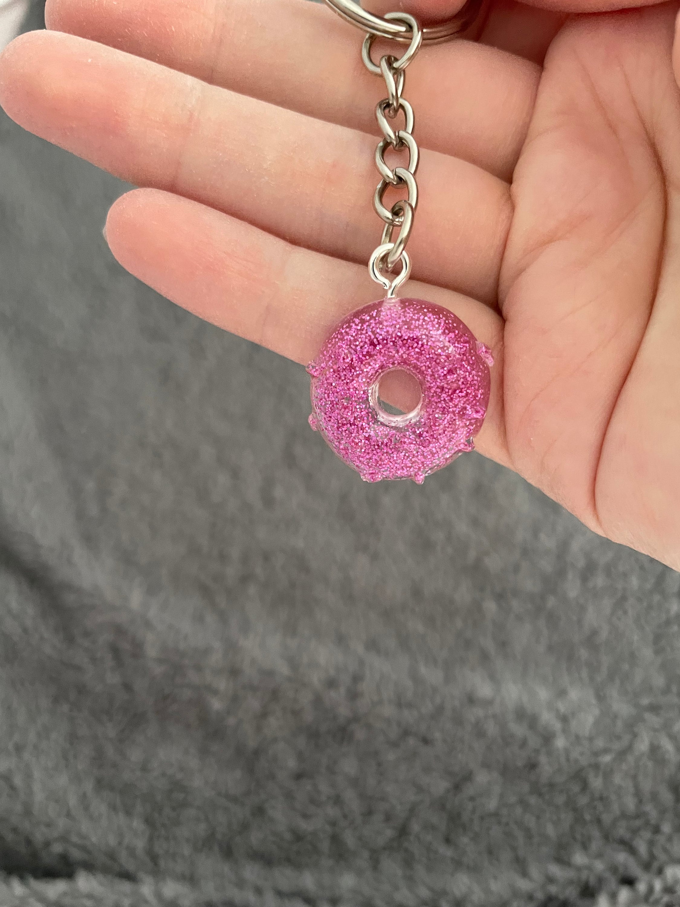 Donut Resin Keyring, Small, Pink Glitter - Etsy