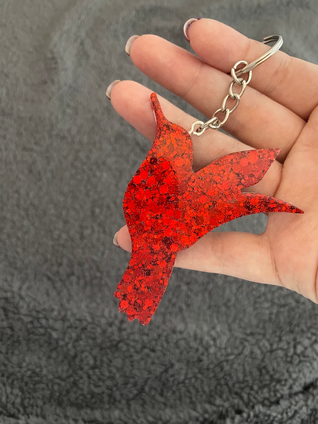 Bird Resin Keyring, Large, Red Glitter - Etsy
