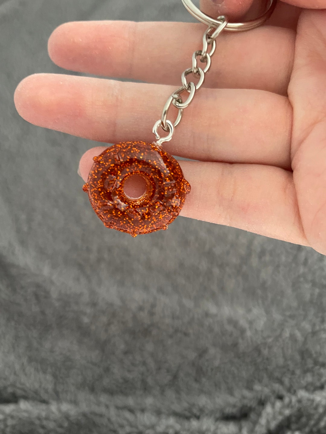 Donut Handmade Epoxy Resin Keyring, Small, Dark Orange Fine Glitter - Etsy