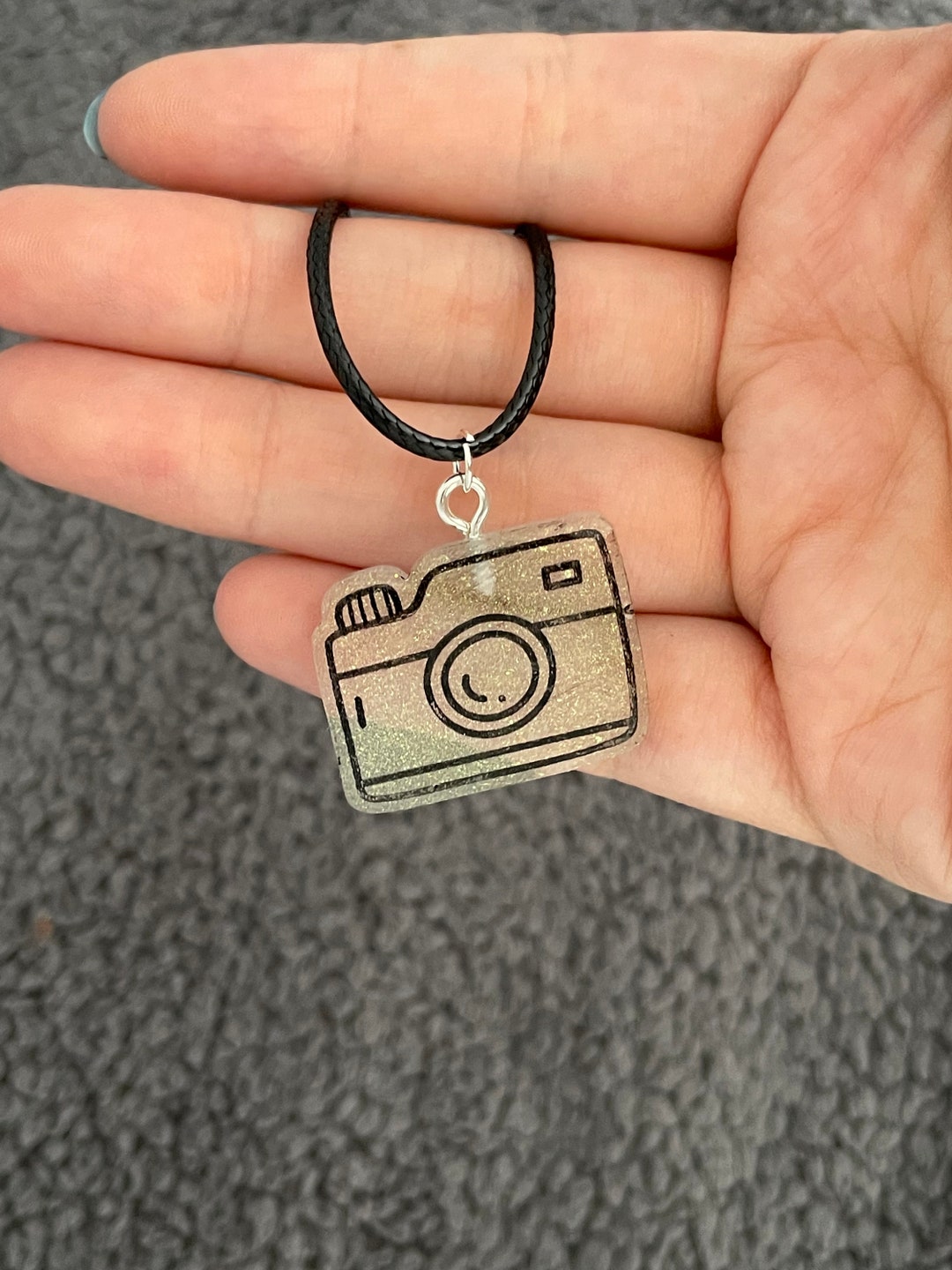 Camera Handmade Epoxy Resin Necklace, White Shimmer - Etsy