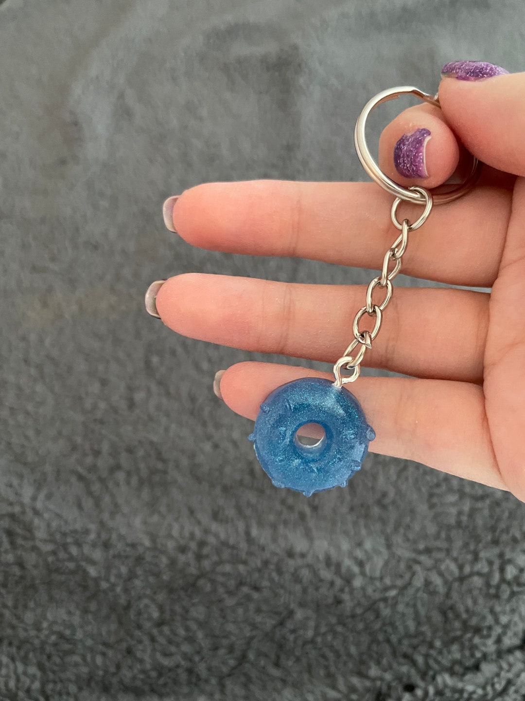 Donut Handmade Epoxy Resin Keyring, Small, Blue Shimmer - Etsy