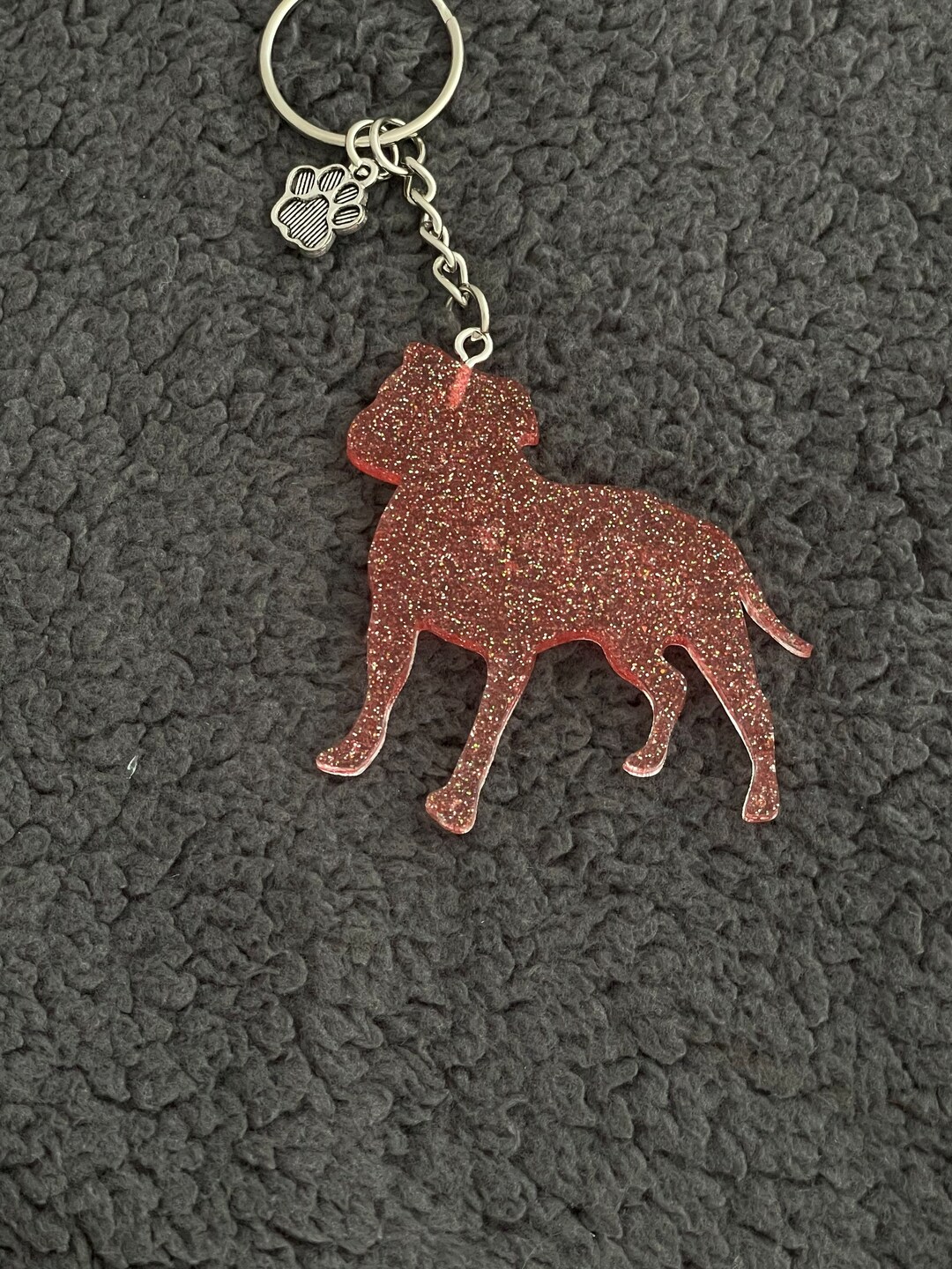 Dog Handmade Epoxy Resin Keyring, Staffie, Red Fine Glitter - Etsy