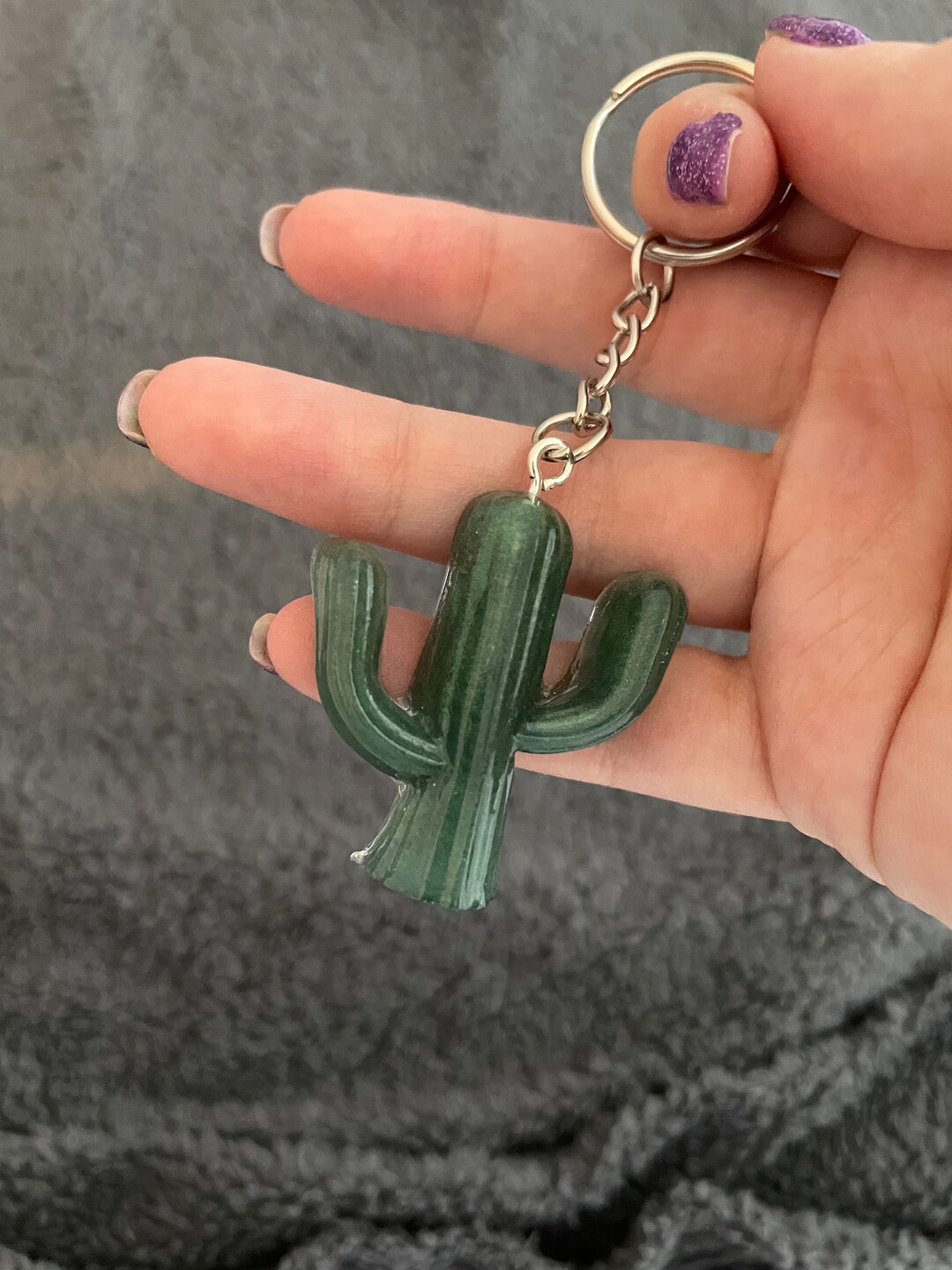 Cactus Handmade Epoxy Resin Keyring, Dark Green Shimmer - Etsy
