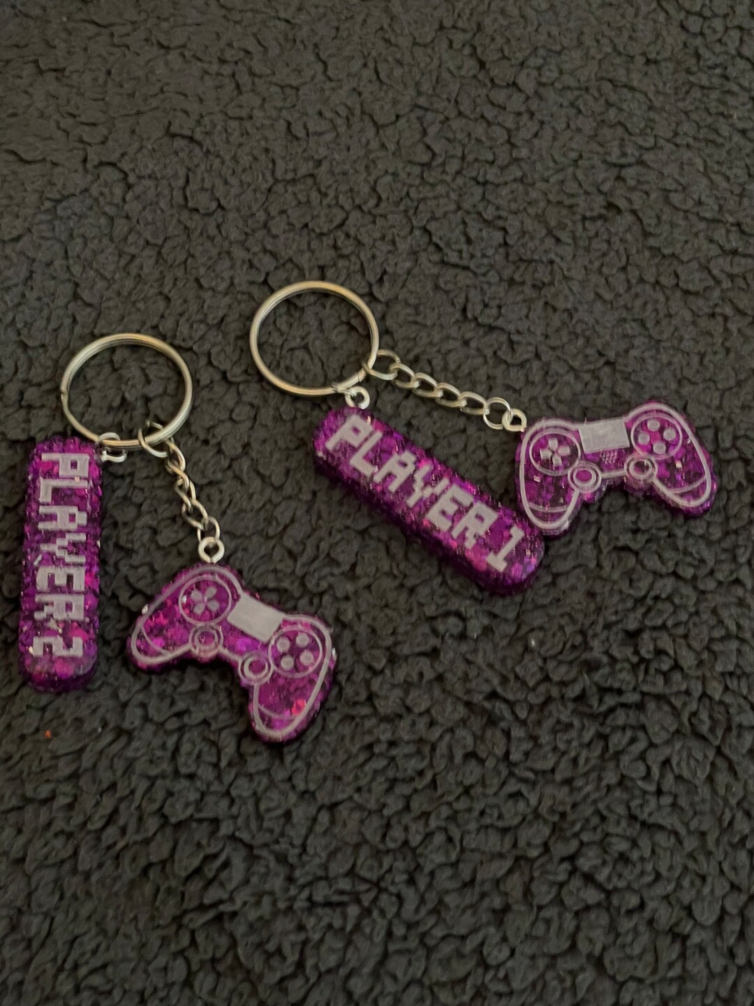 Couples Gaming Controller Handmade Epoxy Resin Keyring Pair, Purple ...