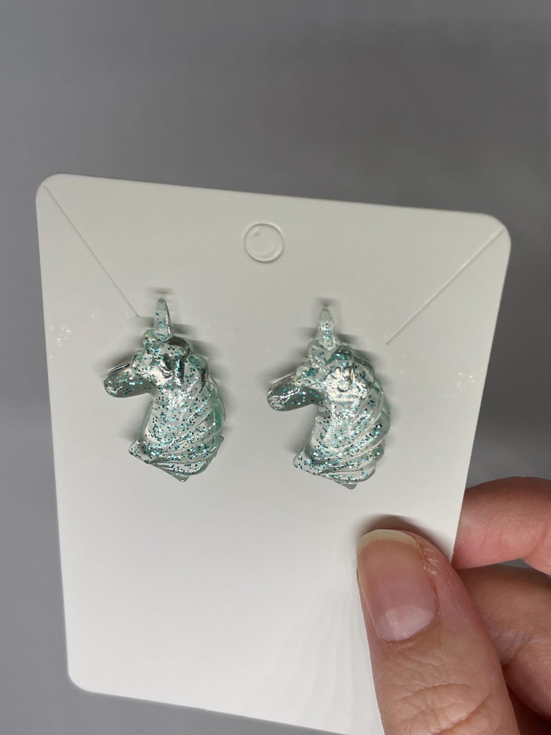 Mint Green Glittery Unicorn Head Handmade Epoxy Resin Stud Earrings - Etsy