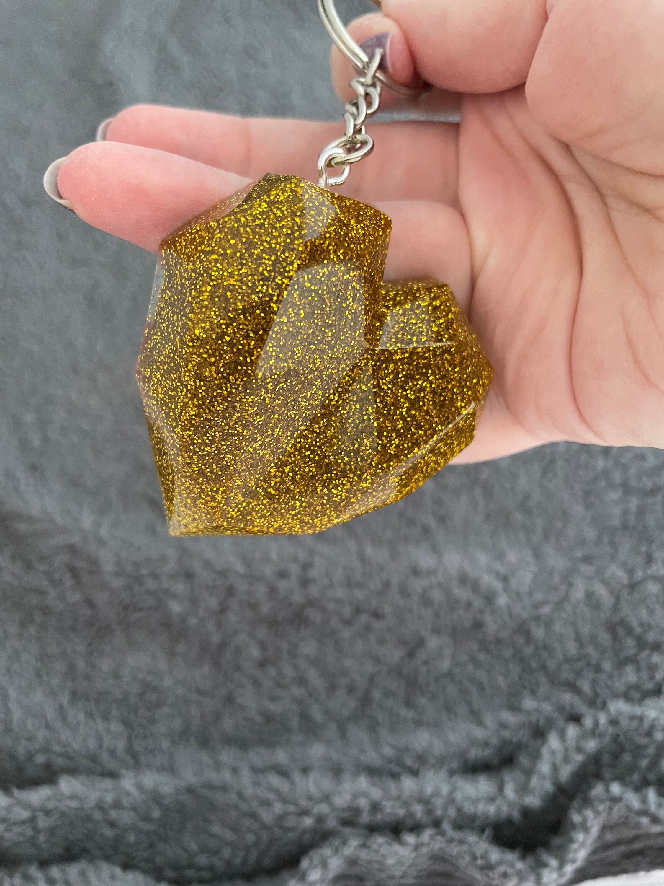Heart Handmade Epoxy Resin Keyring, Large, Chunky, Gold Fine Glitter - Etsy