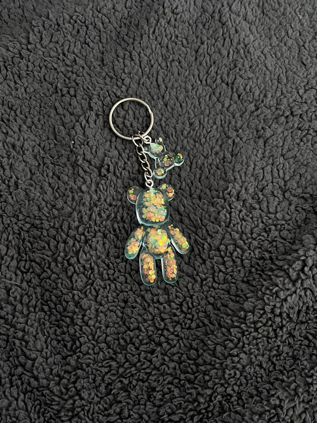 Teddy Bear Handmade Epoxy Resin Keyring, Medium, Standing, Holographic ...