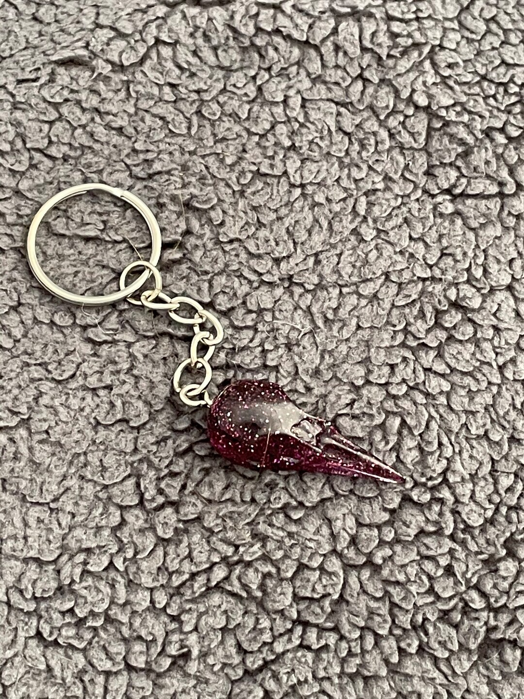 Raven Skull Handmade Epoxy Resin Keyring, Dark Purple Fine Glitter - Etsy