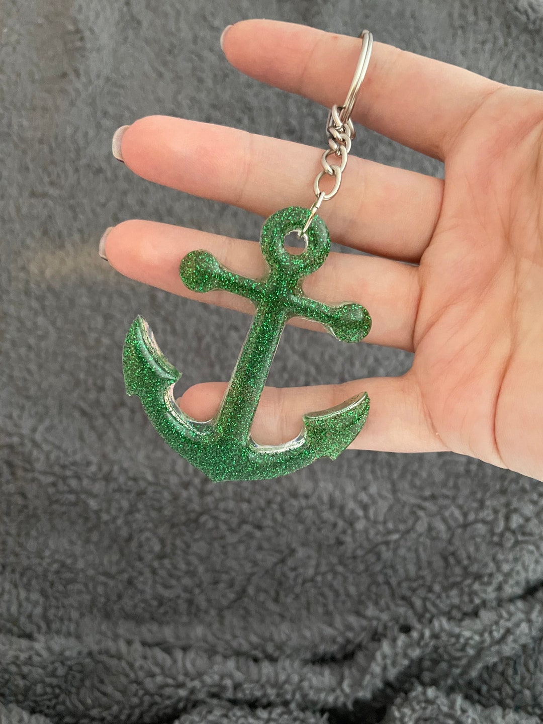 Anchor Handmade Epoxy Resin Keyring, Large, Dark Green Fine Glitter - Etsy