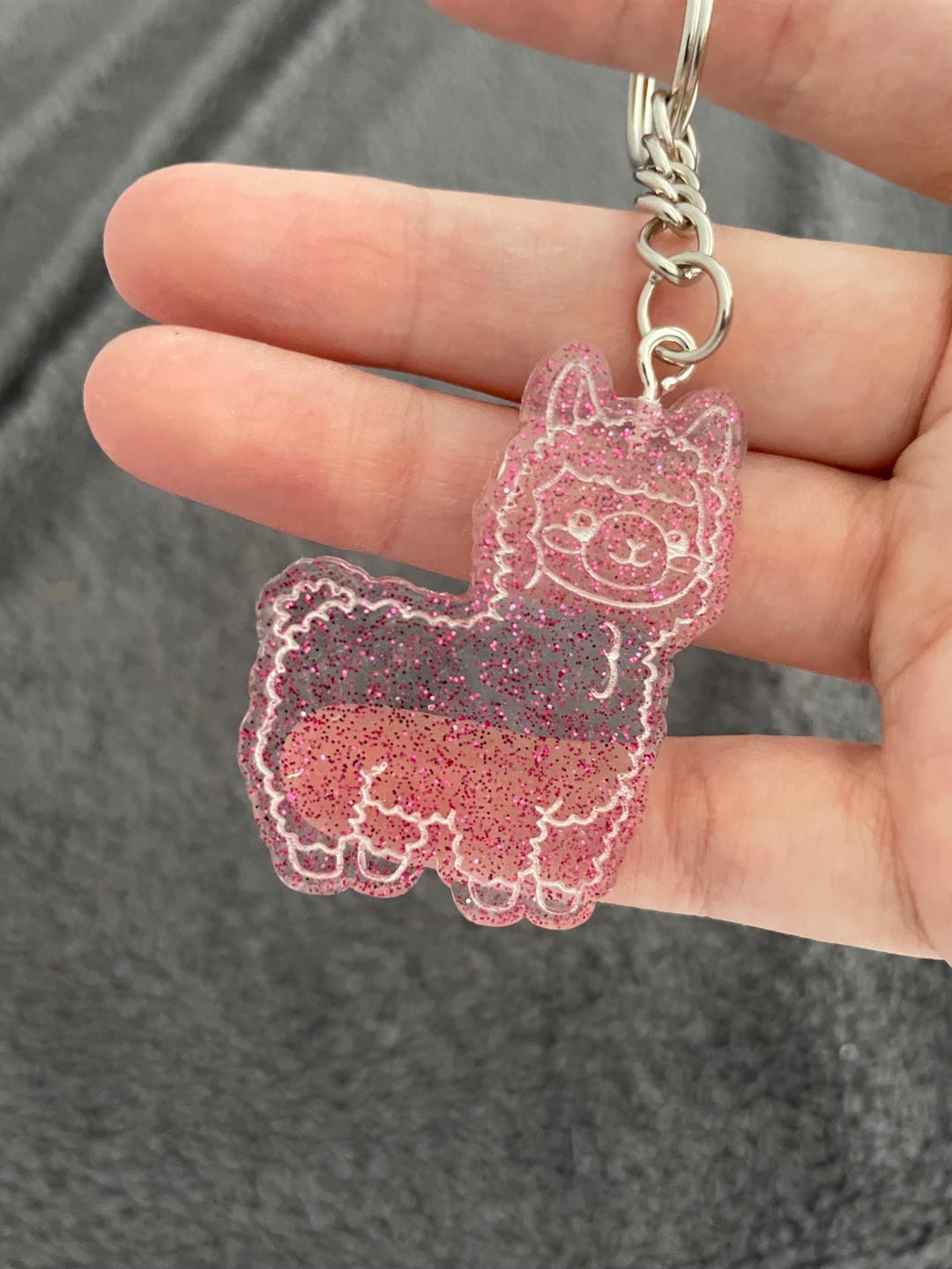 Pink Sparkly Handmade Epoxy Resin Alpaca Keyring - Etsy